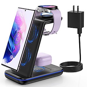 Wireless Charging Station for Samsung, S24 Ultra Wireless Charger Station for Galaxy S24/23/22/21/Z Flip 4/3 Fold 4/3, Wireless Watch Charger for Galaxy Watch 6/5/4/3/Active 2/1/LTE, Buds/Pro/+/Live