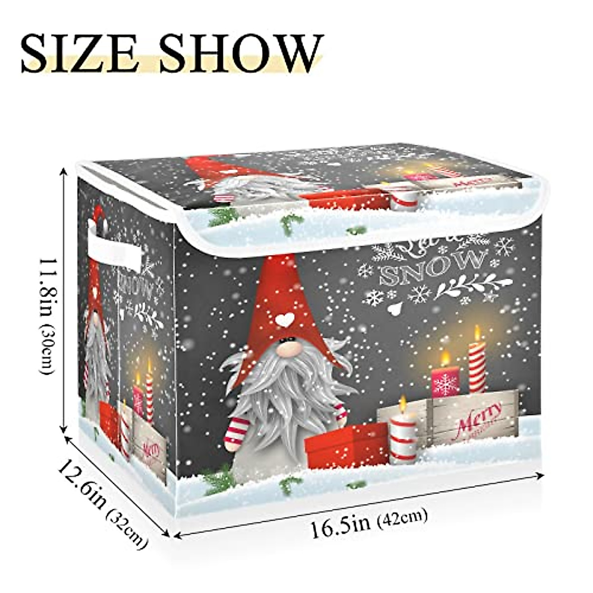 xigua Winter Christmas Gnome Storage Bins with Lids Foldable Large Cube Storage Boxes with Handles for Home Bedroom Closet Office (16.5x12.6x11.8 in)