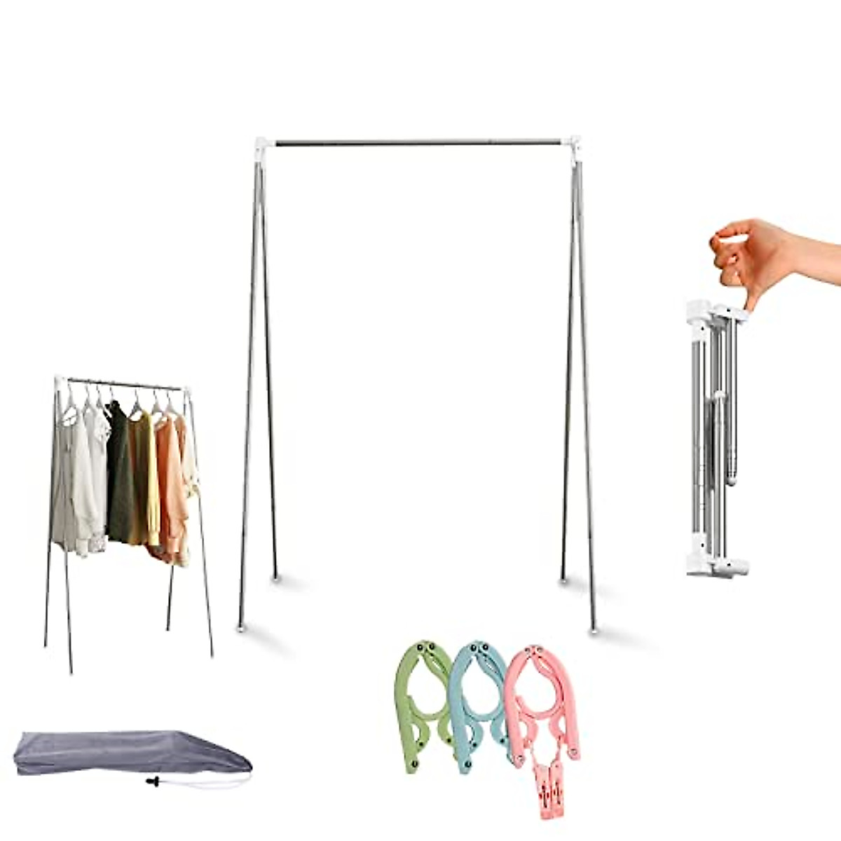 NaavBliz Portable Garment Rack, Collapsible Folding Clothing Rack, for Dance, Travel, Camping, RV, Small Clothes Rack, Space-Saving Design, Versatile Use, with 3 Foldable Clothes Hangers