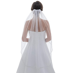 SAMKY 1T 1 Tier Rhinestones Crystal Edge Wedding Veil - Light Ivory Fingertip Length 36" V328