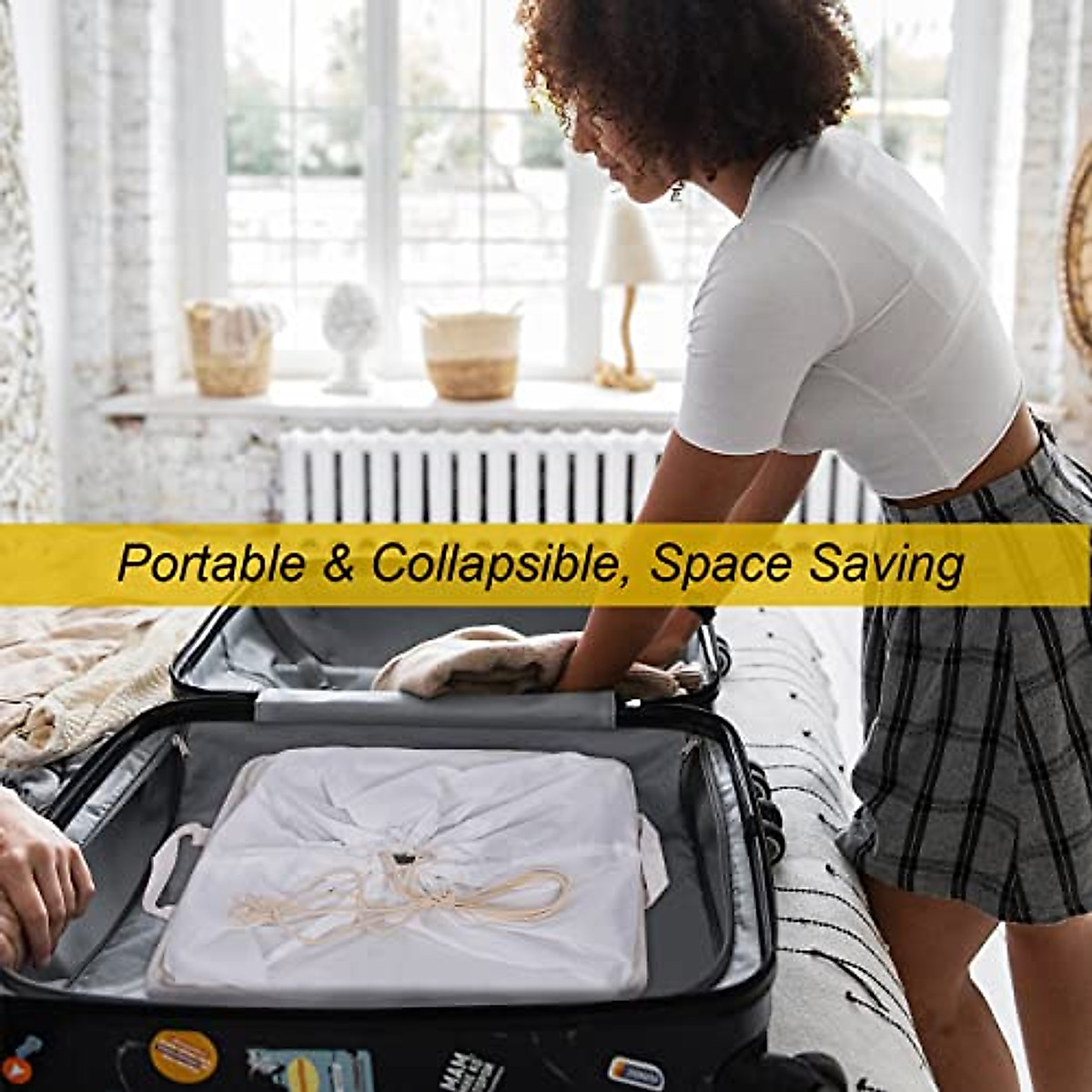 Collapsible Laundry Basket with Lid, 72L Large Dirty Grey Laundry Hamper Organizer, Portable Travel Bag with Handles, Freestanding & Waterproof & DustProof, for Laundry Towels Toys