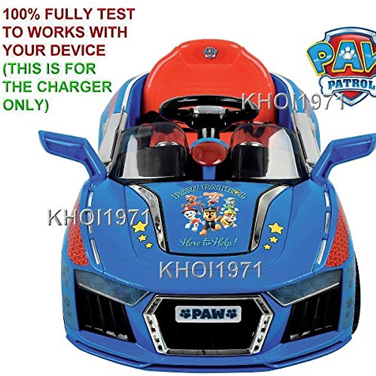 KHOI1971 Wall Charger AC Adapter Power Cable Cord Compatible with Nickelodeon Paw Patrol E Cruiser Chase Ride on 6V-Volt Battery Charger AC Adapter NOT Created or Sold by Nickelodeon