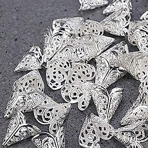 Artibetter 50pcs Metal Flower Filigree Bead Cones Jewelry End Caps Spacer Beads Jewelry Findings Charms for DIY Craft Bracelet Necklace Making 15x16mm (Silver)