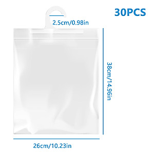 TOWEBOORY 30 Pack Hanging Storage Bags, Headphone Storage Classroom Large Hook 10 X14.95-Inch Clear Plastic Bags for Classroom Library and Pharmacy Use