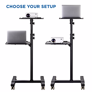 Mount-It! Mobile Projector and Laptop Stand (2 Shelves), Rolling Cart with Ventilated Tray, Heavy Duty, Height Adjustable Laptop and Projector Presentation Trolley, Black