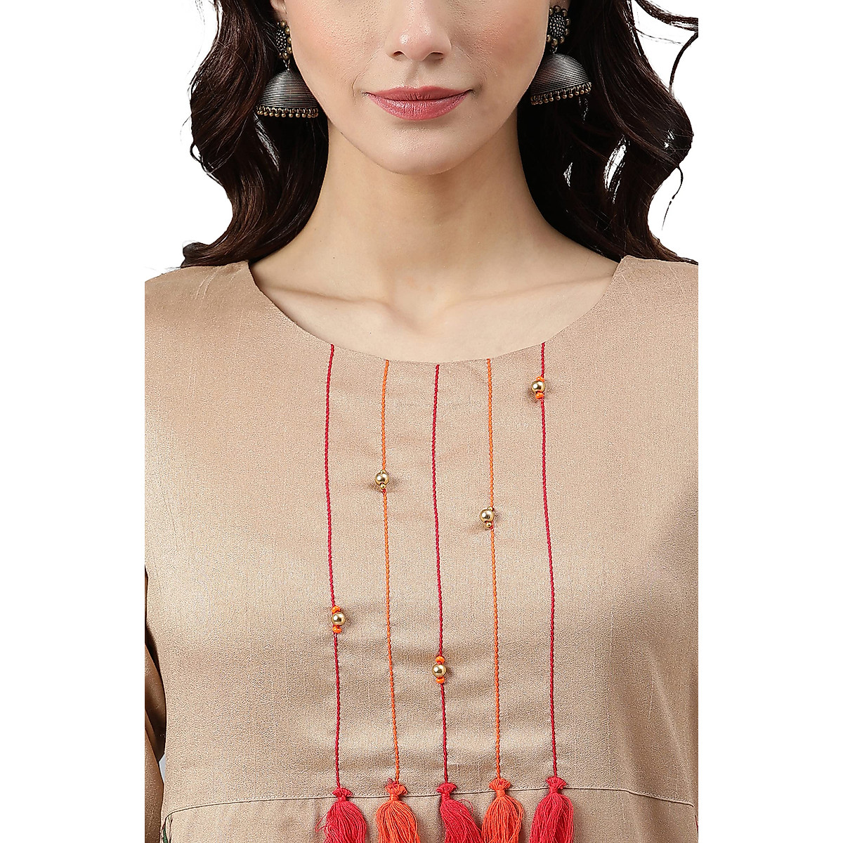 Janasya Indian Women's Tunic Tops Poly Silk Kurti for Women(JNE2305-KR-533-M) Brown