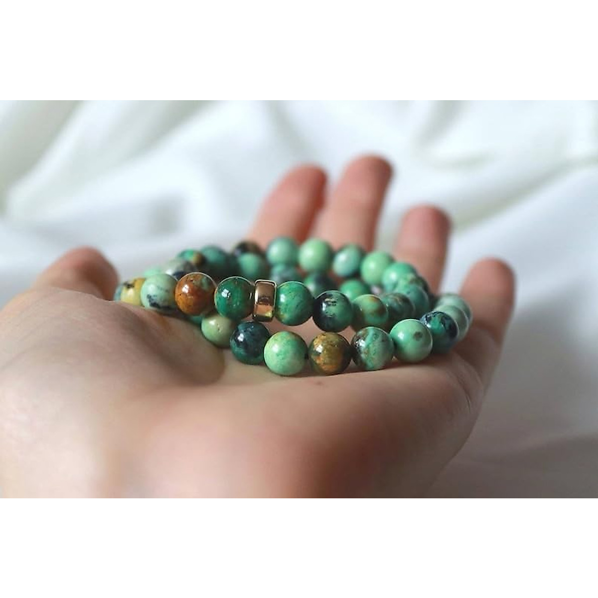 LKBEADS Natural Rare Variscite 8mm rondelle smooth 7inch Semi-Precious Gemstones Beaded Bracelets for Men Women Healing Crystal Stretch Beaded Bracelet Unisex