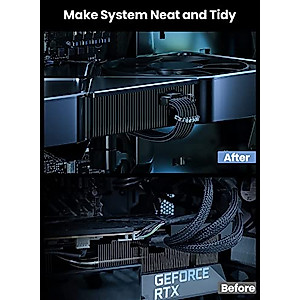 Fasgear PCI-e 5.0 Extension Cable: 16Pin(12+4) Male to PCIE 5.0 4x8(6+2) Pin Female Sleeved Extension Cable, 40cm 12VHPWR Cable Compatible for GPU GeForce RTX 3090Ti & RTX 4080 4090 (16AWG/Black)