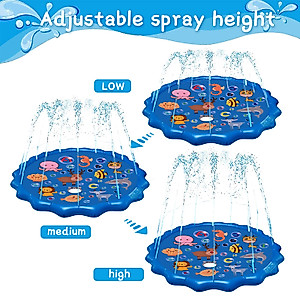 QDH Splash Pad Sprinklers for Kids Dogs 68'' Splash Play Mat Summer Outdoor Water Toys for Toddlers Baby Wading Pools Outside Backyard Kids Sprinkler