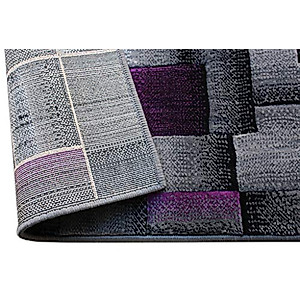 Masada Rugs, Modern Contemporary Area Rug, Purple Grey Black (2 Feet X 3 Feet) Mat