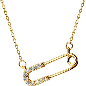 Crystal Paperclip Safety Pin Pendant Choker Necklace for Women 925 Sterling Silver 14K Gold Plated Dainty CZ Diamond Clip Drop Adjustable Chain Personalized Jewelry Fashion Box BFF