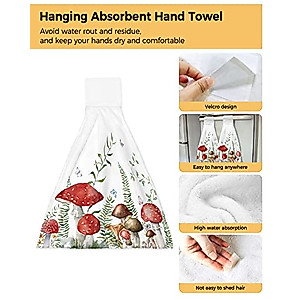 LBDOMOV Mushroom Kitchen Hand Towel,Soft Hanging Dish Towels with Loop,Bohomia Botanical Floral Wildflowers Green Leaves Butterflies Absorbent Drying Cleaning Cloth Dishclothes Decorative Sets,2-PC
