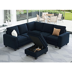 Belffin Velvet Armrest Module for Modular Sectional Sofa Couch Side Armrest for Sectional Modular Couch (Blue, Ottoman Module)