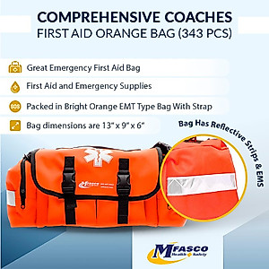 MFASCO Sports First Aid Kit Bag - 326-Piece Emergency Medical Kit in an Orange EMT Style Bag – for Coaches and Athletic Trainers - Contains Basic Supplies for Sports Injuries