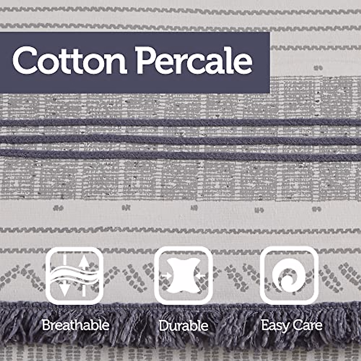 INK+IVY Cody Cotton Duvet Set - Geometric Modern Design with Fringe Tassel Trim and Pom Accent, All Season, Breathable Cover for Comforter Bedding, Shams, King/Cal King(104"x92") Gray/Navy 3 Piece