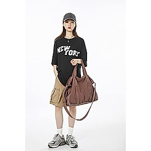 Micmores Tote Bag for women, Retro Hobo Purse Crossbody Handbag Large Canvas Shoulder Bags for School Work Travel Shopping(Brown)