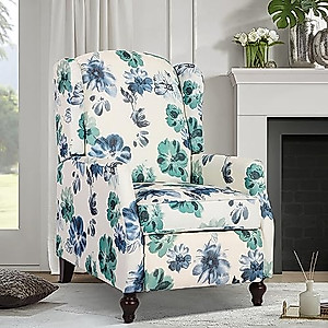 BAIJIAWEI B Wingback Recliner Chair - Tufted Arm Chair Recliner - Fabric Push Back Recliner Chair for Living Room Adjustable Backrest (Single, Green Floral)