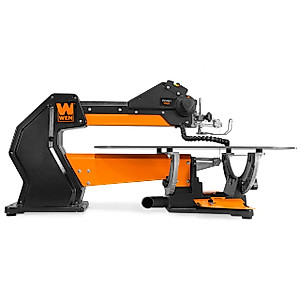 WEN LL2156 21-Inch 1.6-Amp Variable Speed Parallel Arm Scroll Saw with Extra-Large Dual-Bevel Steel Table, Black Orange