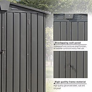 5.7x3 FT Outdoor Storage Shed, Lockable Galvanized Steel Garden Shed Storage Cabinet, Metal Waterproof Tool Sheds for Backyard Garden Patio Lawn (Grey, 5.7x3 ft)