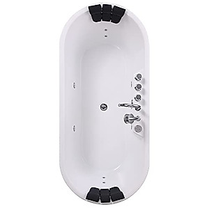 Empava 67" Freestanding Whirlpool Bathtub Oval with 8 Hydromassage Water Jets Luxury Acrylic Massage SPA Soaking Bath Tub in White Double Ended