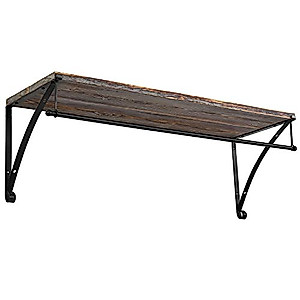 MyGift Torched Wood Floating Shelf and Clothes Rod with Black Metal Bracket, Wall Hanging Closet Organizer