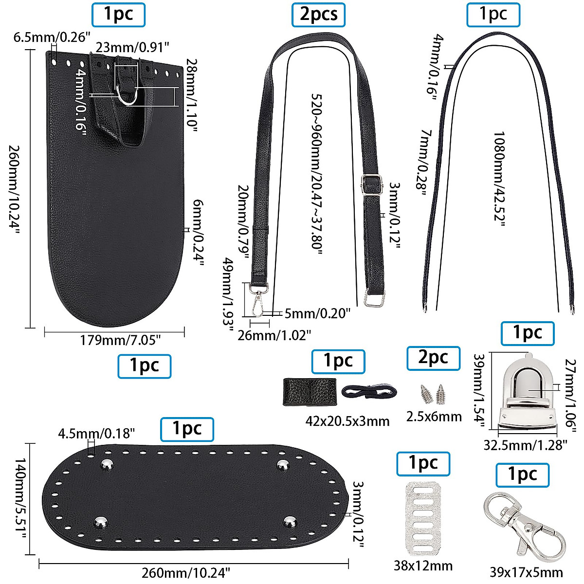 PH PandaHall Black PU Leather Backpack Making Kits DIY Knitting Crochet Bags Bag Bottom Shaper Pad Insert Cushion Base with Holes Bag Straps Clasps for Knitting Woven Bags DIY Backbag Purse