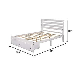 Lepfun Full Bed Frame with Drawers,Wood Full Size Platform Bed Frame with Headboard, Full Storage Bed for Kids Girls Boys, No Box Spring Needed, White