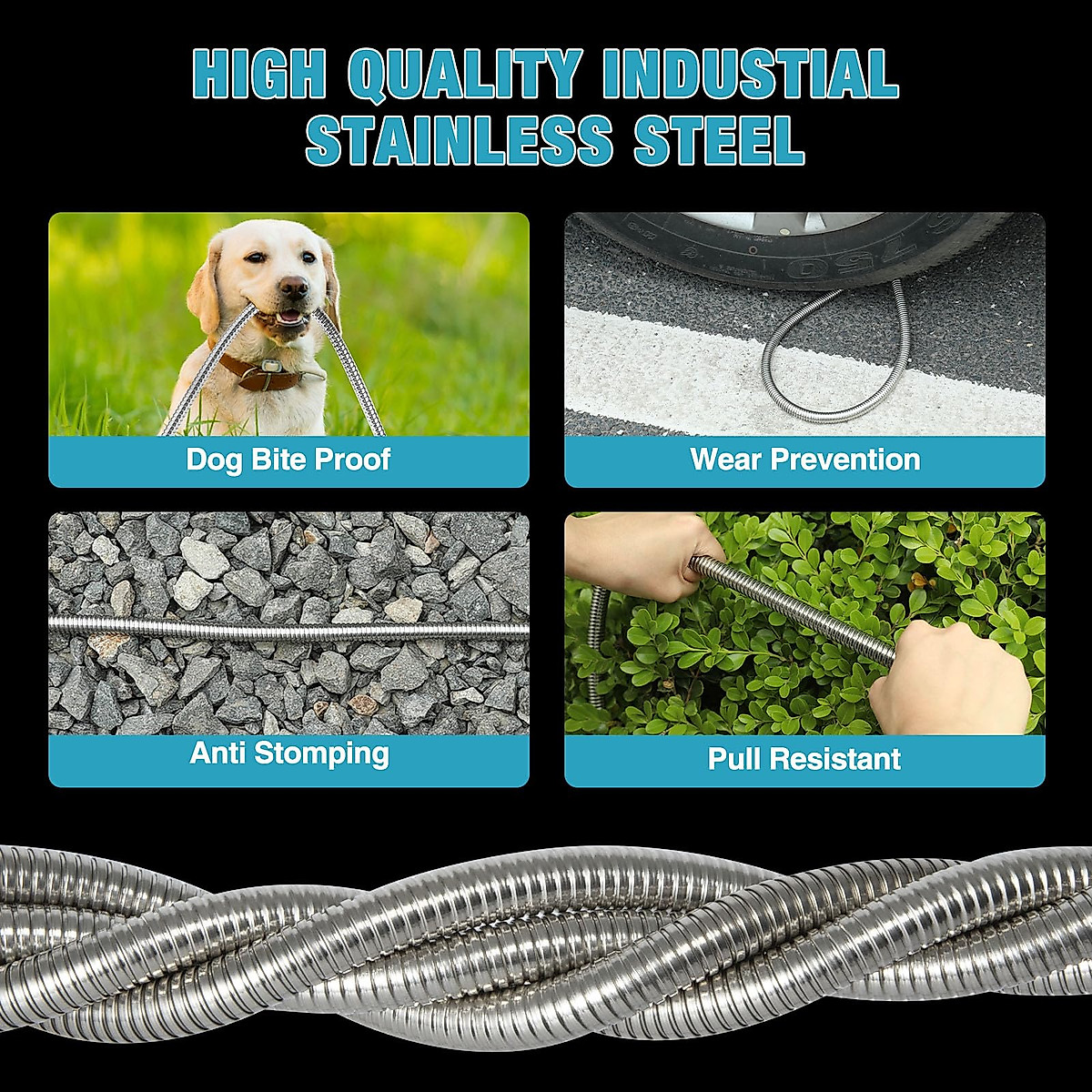 GREENER 50FT Metal Garden Hose, Easy Handle Stainless Steel Hose Heavy Duty Water Hose with Brass Swivel Spout, Lightweight, Easy to Coil, Kink Free, Rust Proof Hose for Yard