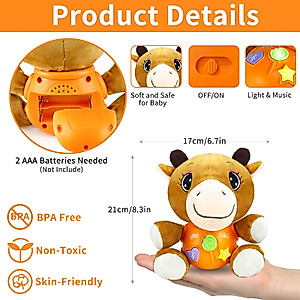 Tcvents Baby Toys 0 3 6 12 Months - Plush Cow Infant Musical Toys for Baby 6 to 12 Months, 12 Songs, Nature Sounds, Funny Sounds, Light Up & Musical Baby Toys for Newborn Toddlers Toys Baby Gifts
