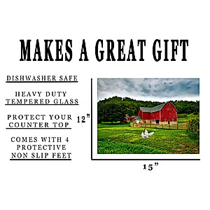 Farm Red Barn Kitchen Glass Cutting Board Barn Decorative Gift Farmhouse Ranch Piglets Design