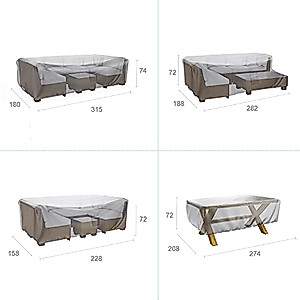 BROSYDA Patio Furniture Covers, Heavy Duty 600D Outdoor Furniture Cover Waterproof, Sectional Sofa Set Covers Table and Chair Set Covers 124" L × 71" W × 29"