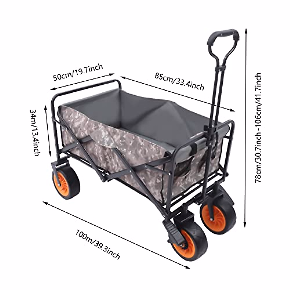 Collapsible Foldable Wagon with Brakes, Heavy Duty Utility Wagon Cart, Large Capacity Grocery Wagon for Camping Garden Beach Shopping,Handle Adjust