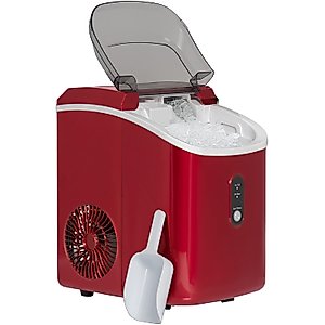 Deco Chef 33LB Per Day Countertop Ice Maker, 1-Click Automatic Operation, Self-Cleaning, Chewable Soft Nugget Ice, Red Stainless