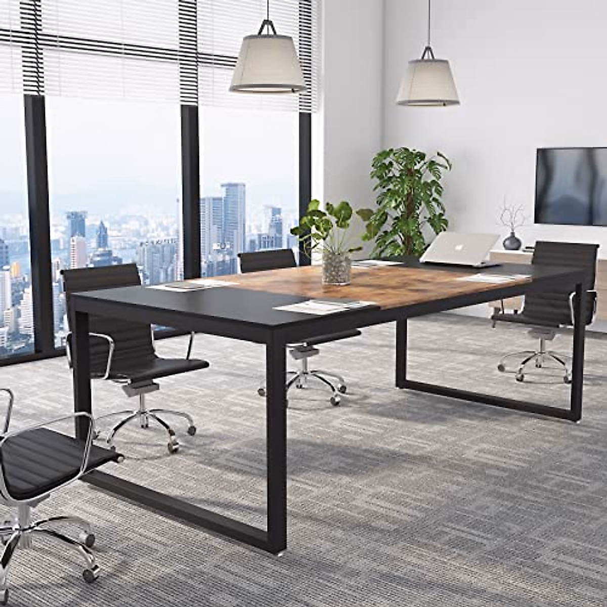 Tribesigns 6FT Conference Table, 70.86" L x 35.43" W x 29.52" H Meeting Seminar Table, Large Rectangle Shaped Computer Desk, Modern Boardroom Desk for Office Meeting Conference Room (Black/Brown)