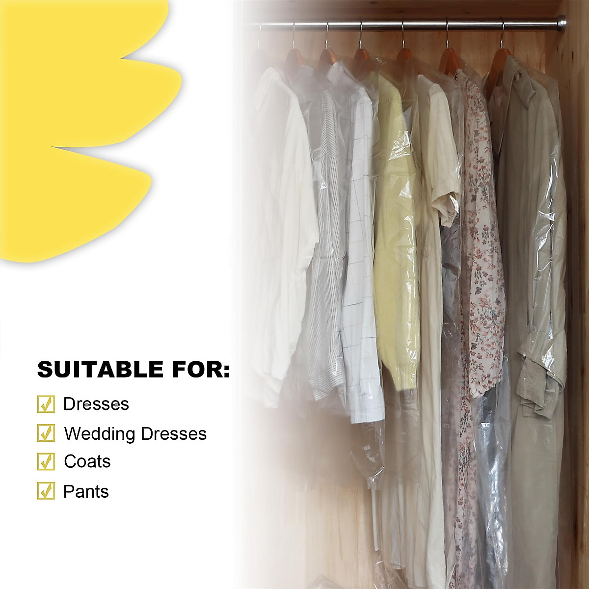 RINTATI Clear Plastic Garment Bags for Hanging Clothes,30 Pack 59inch Dry Cleaning Clothing Storage Cover Bags for Closet Storage, Home and Dry Cleaner.