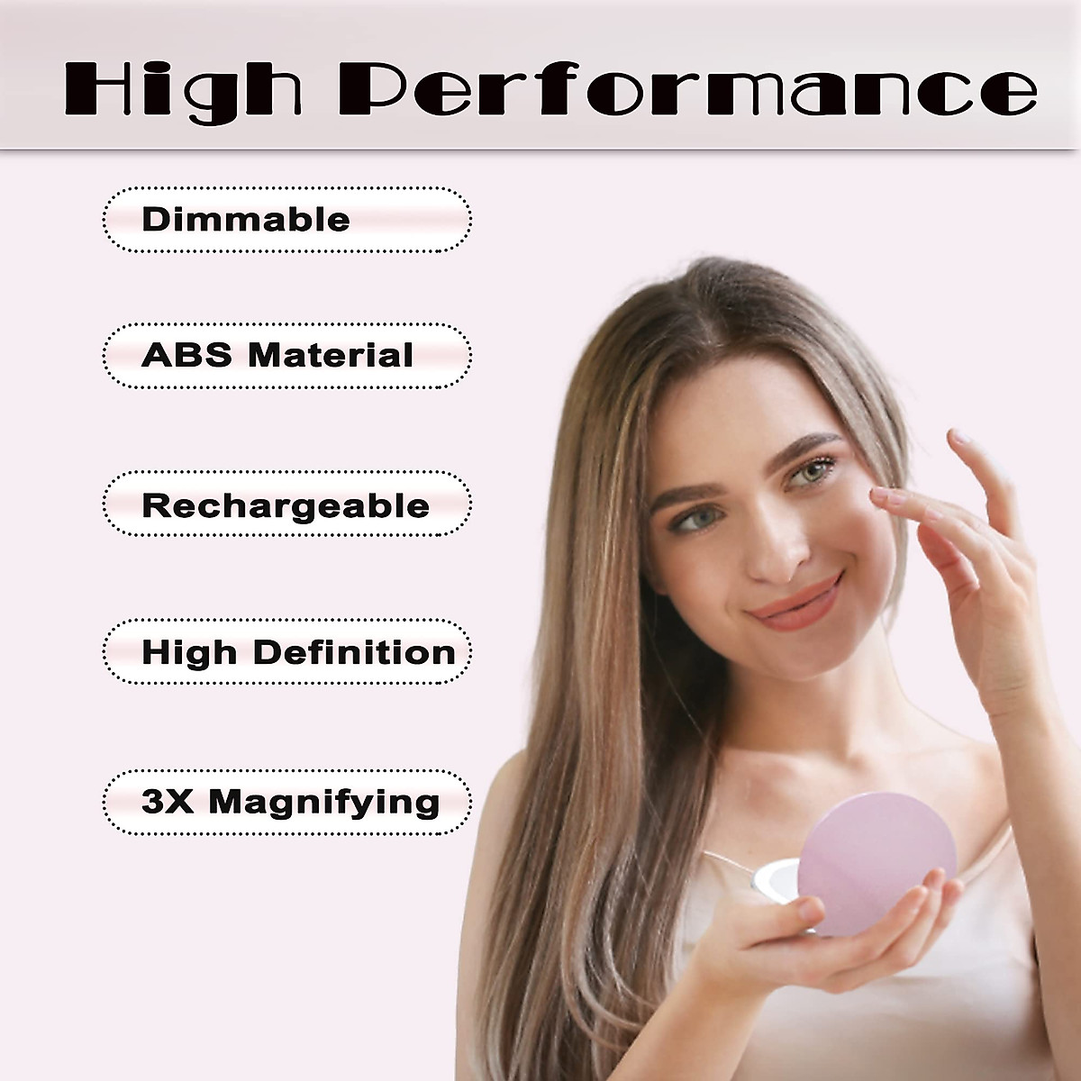 DeYesom LED Compact Mirror with Lights, Dimmable, Portable, Magnifying, Rechargeable