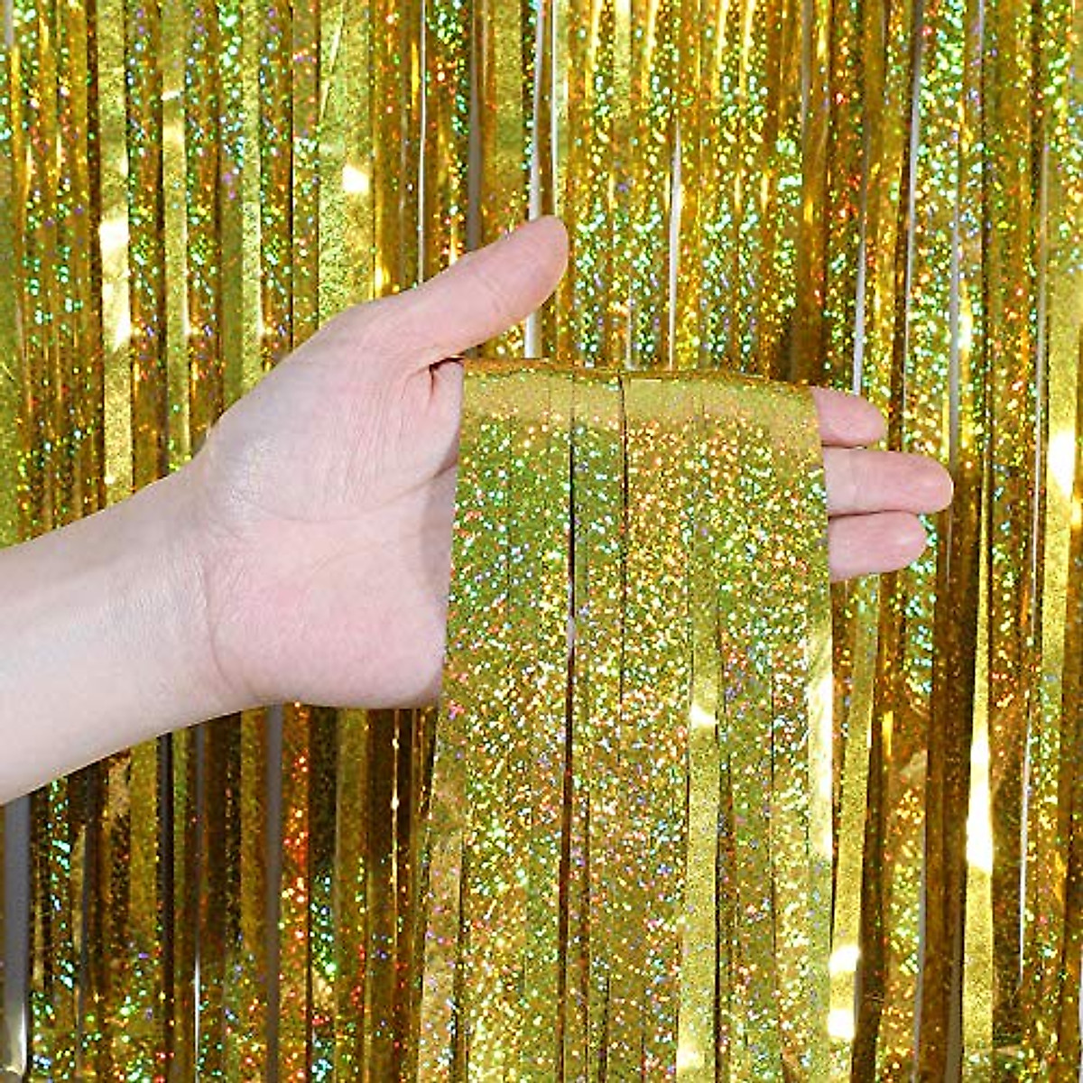 CYLMFC Gold Fringe Curtain - 2 Packs 3ftx8ft Sparkle Metallic Party Backdrop Curtain Photo Booth Props Birthday Decorations Gold Birthday Backdrop