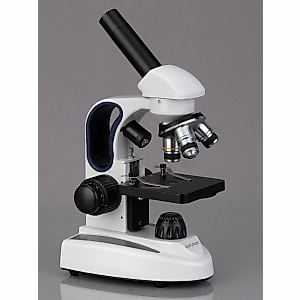 AmScope M158C-2L-PB10-WM Cordless Compound Monocular Microscope, WF10x and WF25x Eyepieces, 40x-1000x Magnification, Upper and Lower LED Illumination with Rheostat, Brightfield, Single-Lens Condenser, Coaxial Coarse and Fine Focus, Plain Stage, 110V or Ba