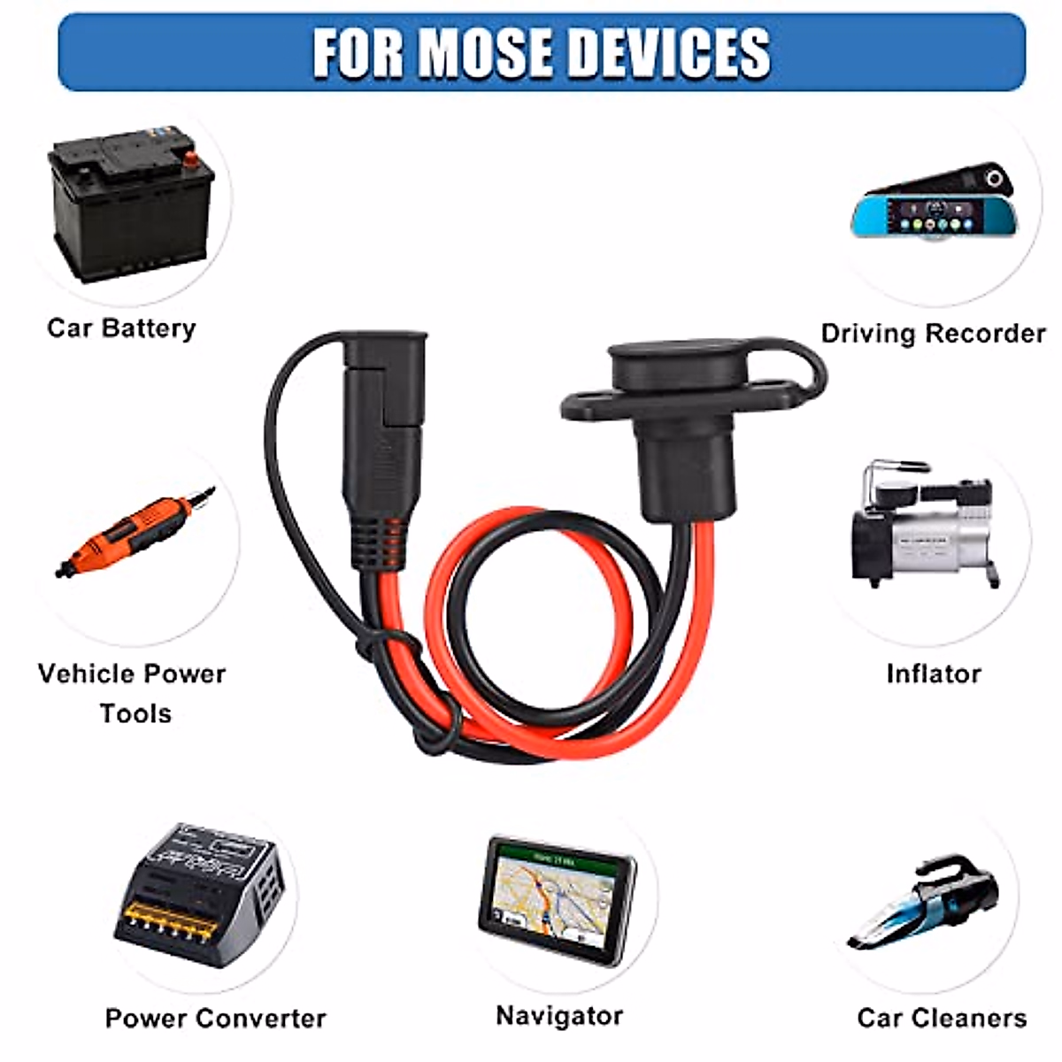 3PCS Sae Connector, SAE Quick Connector Harness, 1FT 12AWG SAE Adapter Male Plug to Female Socket Cable, Waterproof SAE Extension Cord for Solar Panel Generator Battery Charger Battery Tender cable