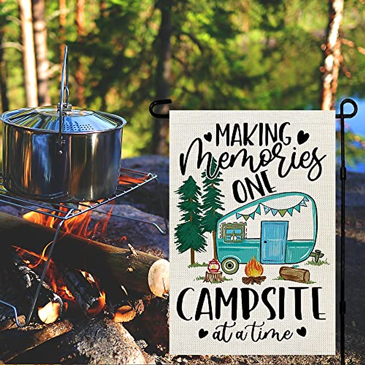 Camping Making Memories Garden Flag 12x18 Inch Double Sided RV Campsite Campfire Outside Party Decoration Yard Décor