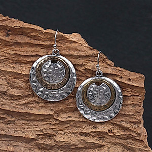D.Rosse Handmade Ethnic Boho Retro Gold Matte Small Round Circle Dangle Drop Earrings Vintage Silver Hoop Hook Earrings for Women Statement Jewelry (Silver)