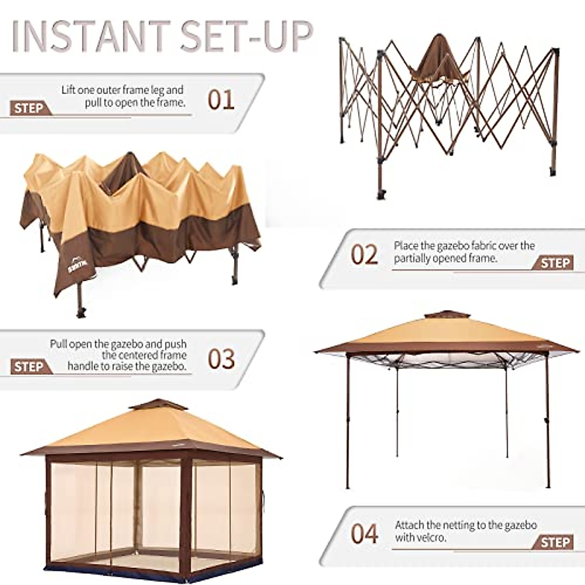 OUTDOOR LIVING SUNTIME Instant Pop Up Patio Gazebo with Full Netting for Family Parties and Outdoor Activities(Netting Sidewalls)
