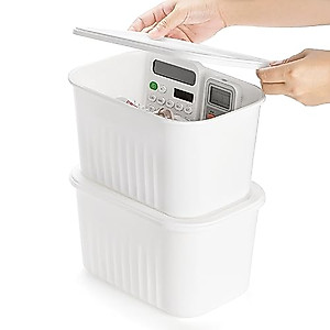 Dicunoy 6 Pack Lidded Storage Bins with Lids, Stackable Storage Baskets, White Plastic Pantry Organizer for Toiletries, Shelf, RV, Lockers