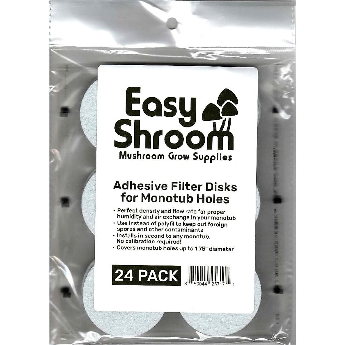 Easy Shroom 2" Adhesive Monotub Filter Disks (24 Filters) | Better Than Polyfil or Filter Tape | Mushroom Growing Supplies