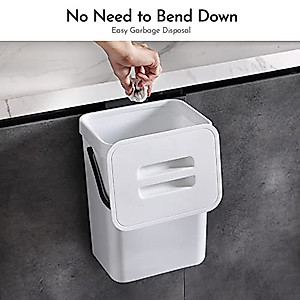 FODISU Hanging Garbage Can with Lid 1.3 Gallon Small Trash Can, 5 Liter Kitchen Compost Bin, Kitchen Hanging Garbage Can for Under Sink or Kitchen Cabinet Door, Wall-Mounted Kitchen Waste Bin