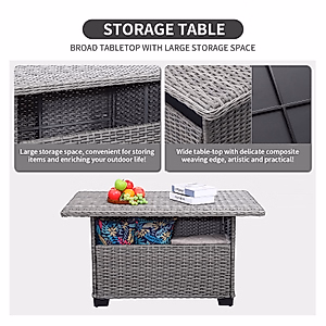 Rattaner Patio Furniture Set 6 Pieces Outdoor Furniture Set Outdoor Couch Coffee Table with Storage Non-Slip Cushions and Waterproof Covers, Navy Blue