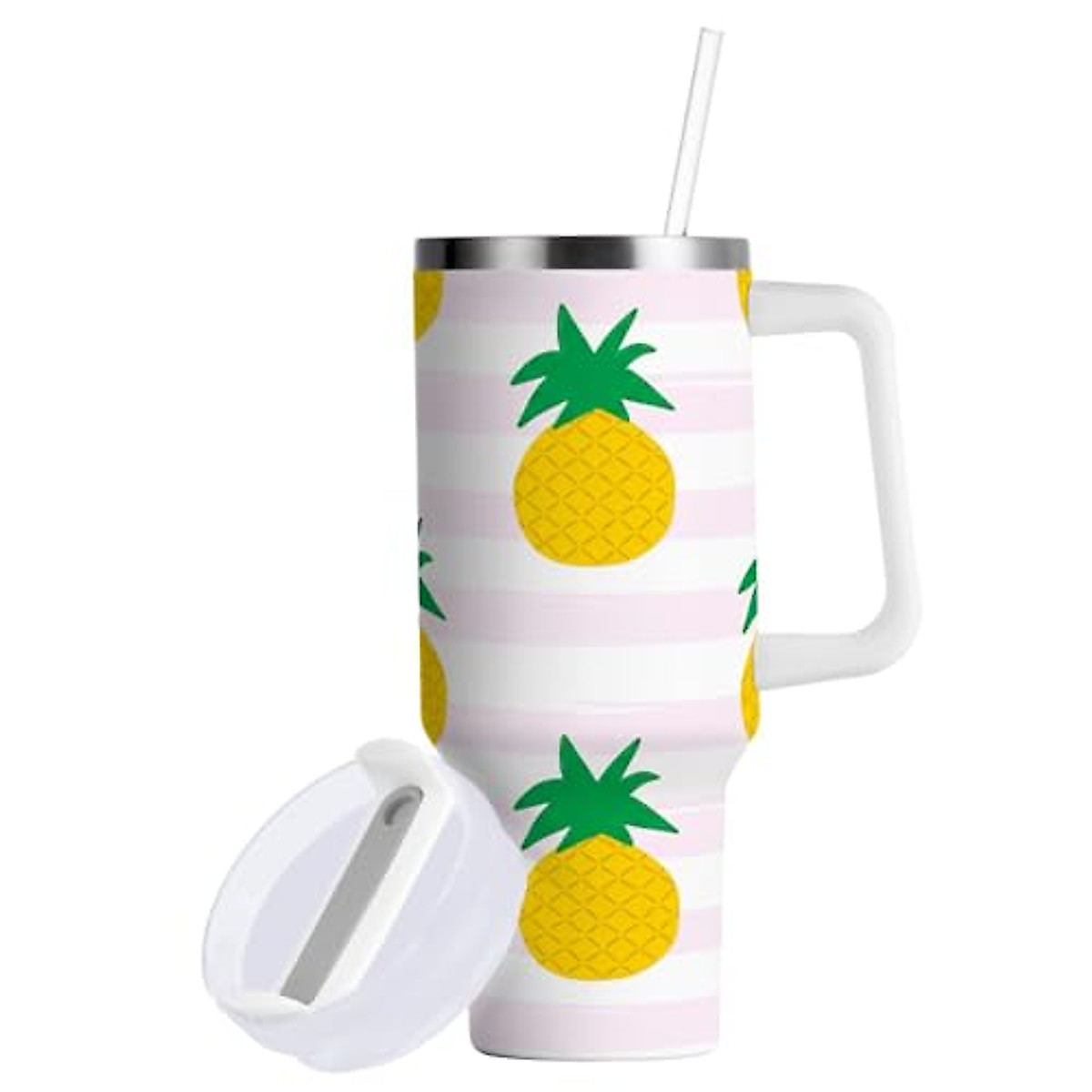RPLIFE Yellow Pineapples Stripe Pastel Tumbler Cup, Stainless Steel Tumbler, Water Cup with Straw and Lid