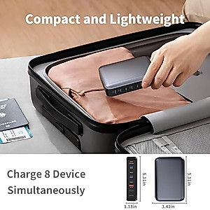 USB C Charger, 185W 8-Port USB C Charging Station with 5 USB-C Ports +3 USB-A Ports, USB C Wall Fast Charger Block for Tablets, Headphones, Smart Watches and More