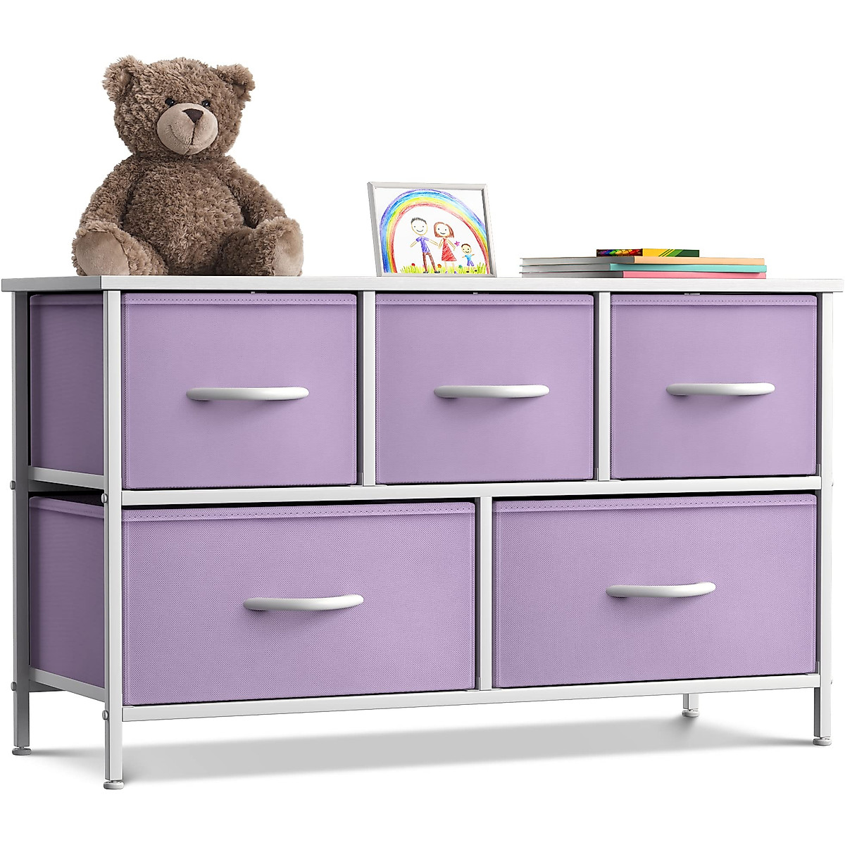 Sorbus Kids Dresser with 12 Drawers and 5 Drawer TV Stand Bundle - Matching Furniture Set - Storage Unit Organizer Chests for Clothing - Bedroom, Kids Rooms, Nursery, & Closet (Purple)