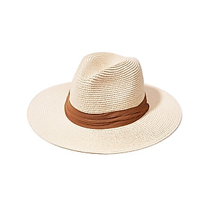 accsa Panama Straw Hat for Women Wide Brim Summer Sun Hat Ladies Straw Hat for Beach UPF 50+